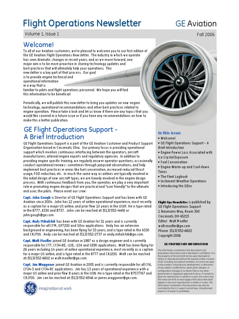 GE Flight Ops Newsletter 2006 | PDF | Ice | Engines