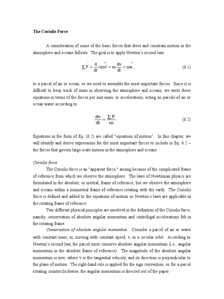 Coriolis Force | PDF | Force | Velocity