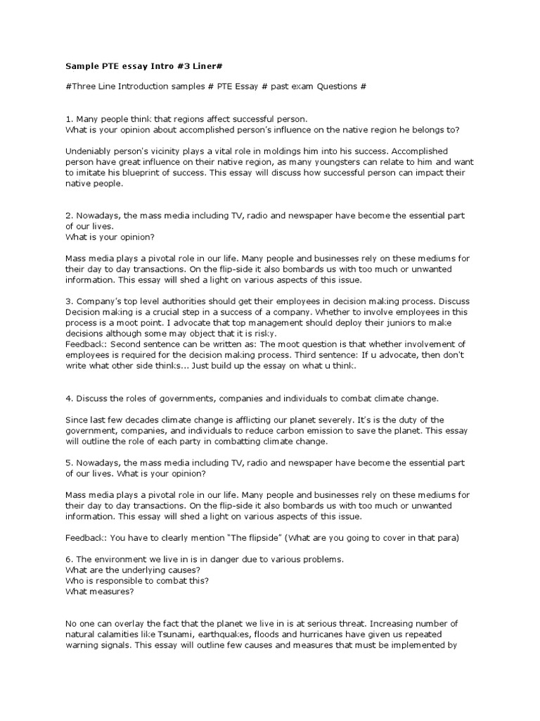 Sample PTE Essay Intro | PDF | Mass Media | Climate Change