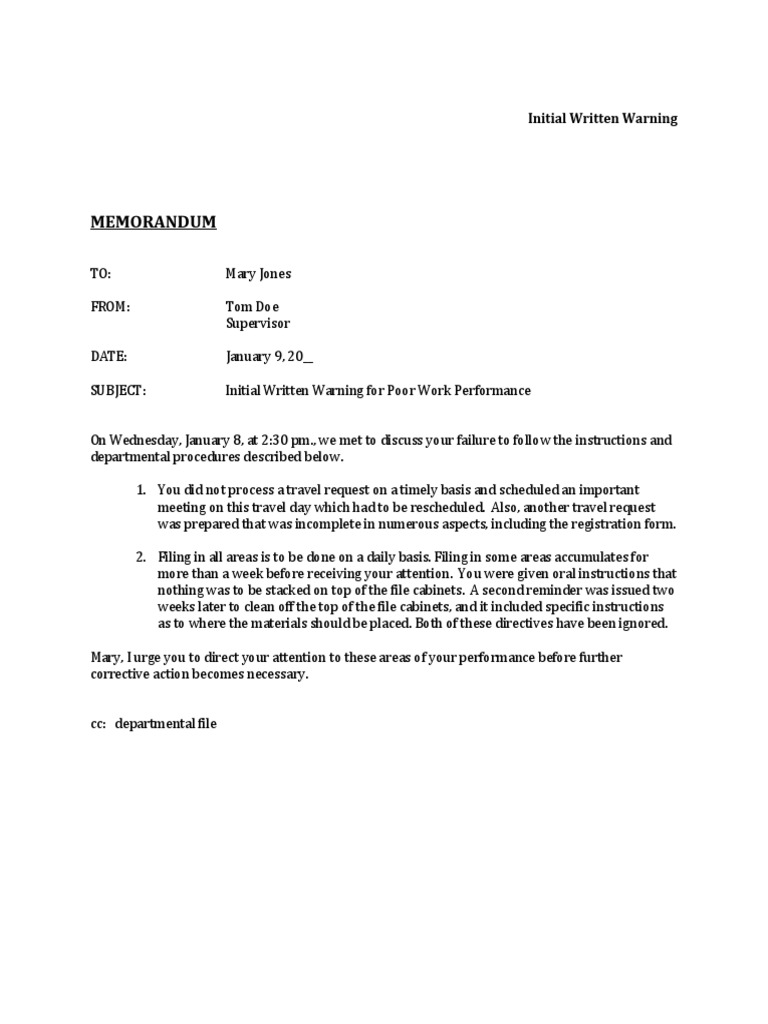 Sample Letters of Corrective Action Steps | PDF | Human Resources ...