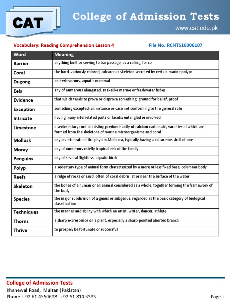 Vocabulary for Reading Comprehension | PDF