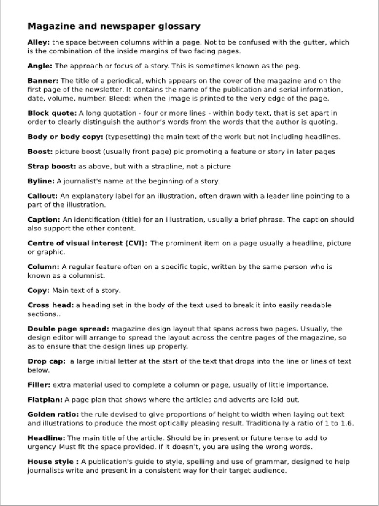 Magazine and Newspaper Vocabulary | PDF