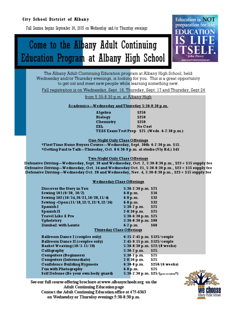 Albany Adult Continuing Education Classes | PDF | Language Arts ...