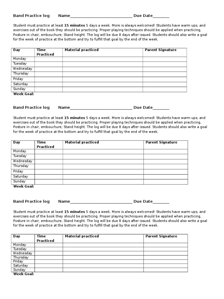 Band Practice Log | PDF