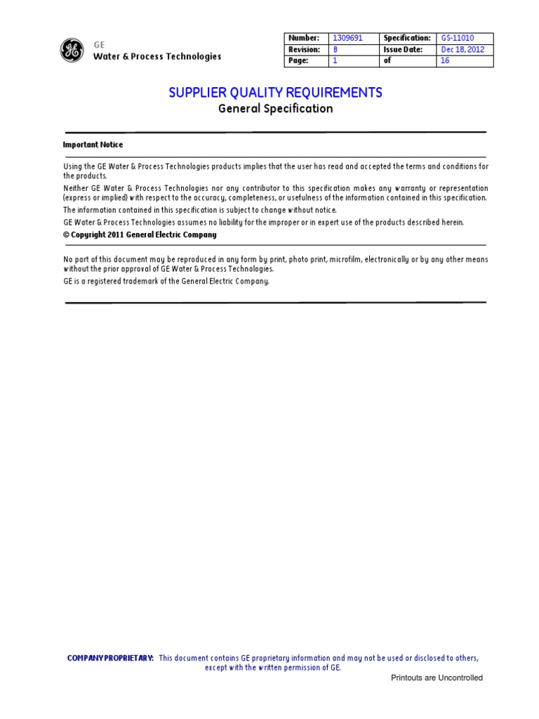 GE Water & Process Technology GS-11010 | PDF | Specification (Technical ...