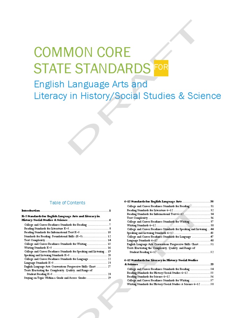 Common Core State Standards For | PDF | Reading (Process) | Literacy