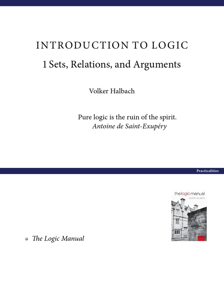 Introductiontologic 1 Sets, Relations, and Arguments: Volker Halbach | PDF | Argument | Logical ...