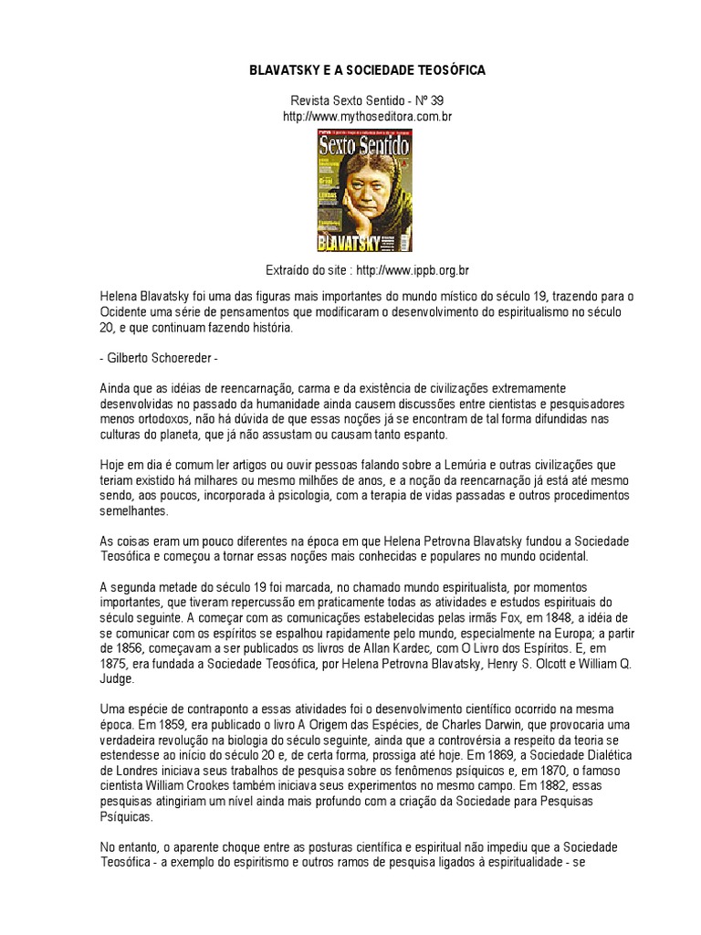 Blavatsky E A Sociedade Teosófica PDF | PDF | Helena Blavatsky | Teosofia