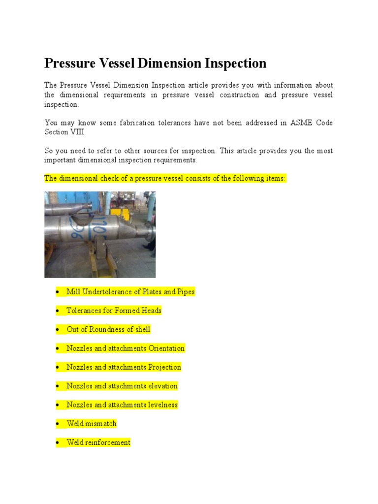 Pressure Vessel Dimension Inspection | PDF | Pipe (Fluid Conveyance ...