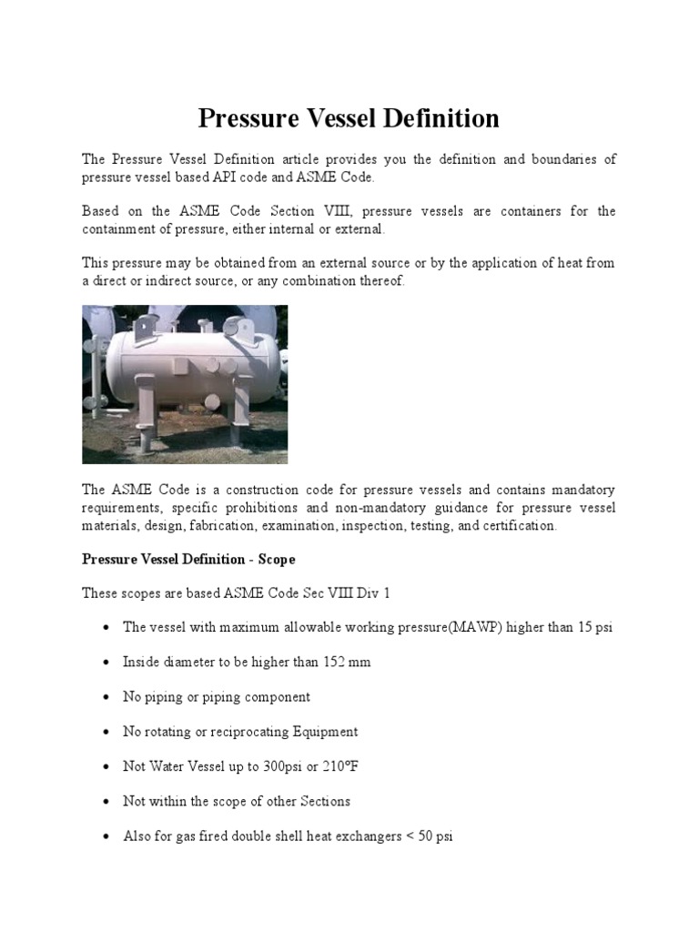 Pressure Vessel Definition | PDF | Pipe (Fluid Conveyance) | Gas ...