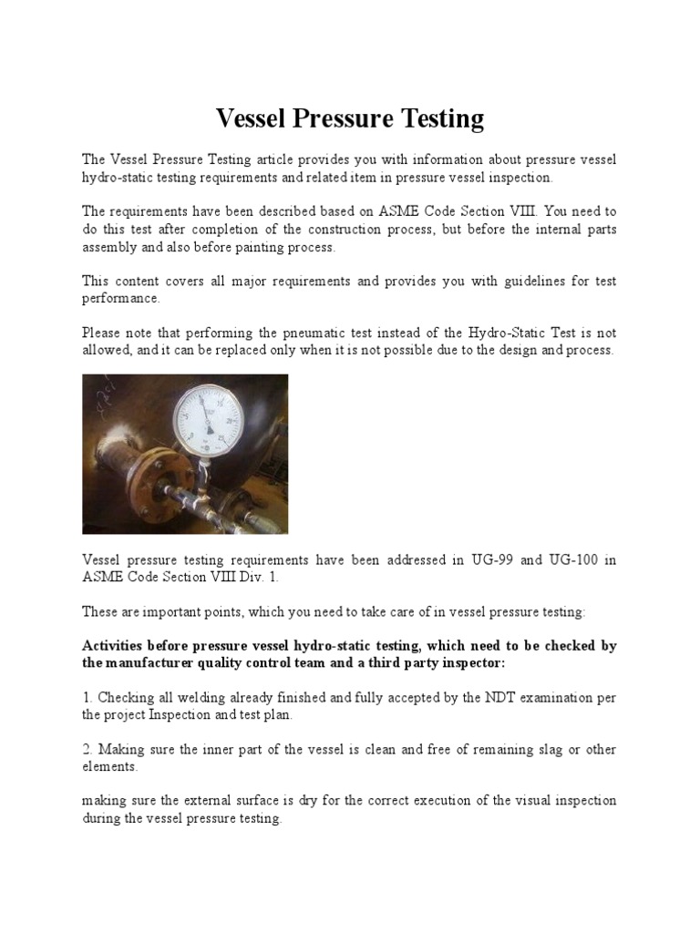 Vessel Pressure Testing Pdf Mechanical Engineering Applied And