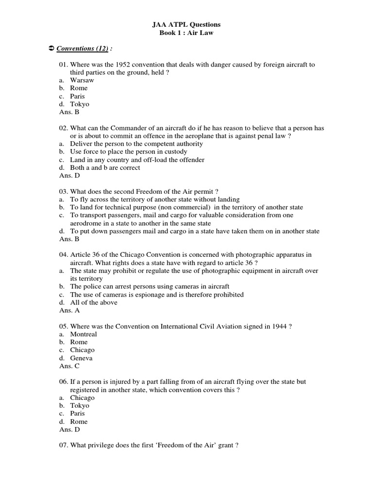 JAA ATPL Air Law Question Bank | PDF | Cargo | Social Institutions