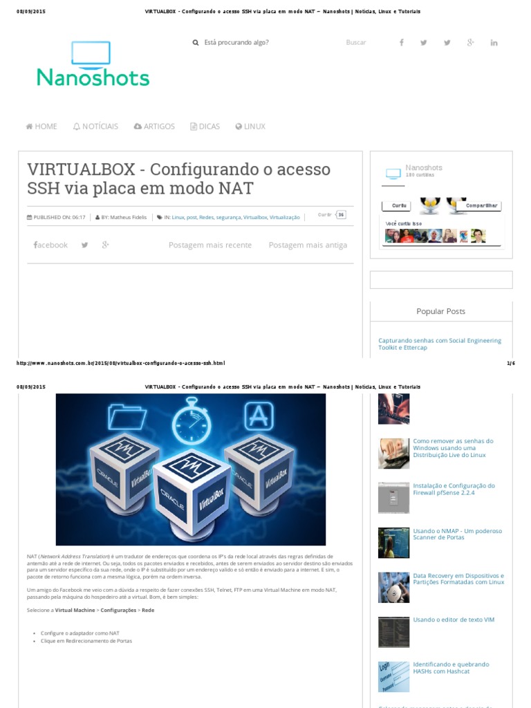 VIRTUALBOX - Configurando o Acesso SSH Via Placa em Modo NAT - Nanoshots - Notícias, Linux e ...