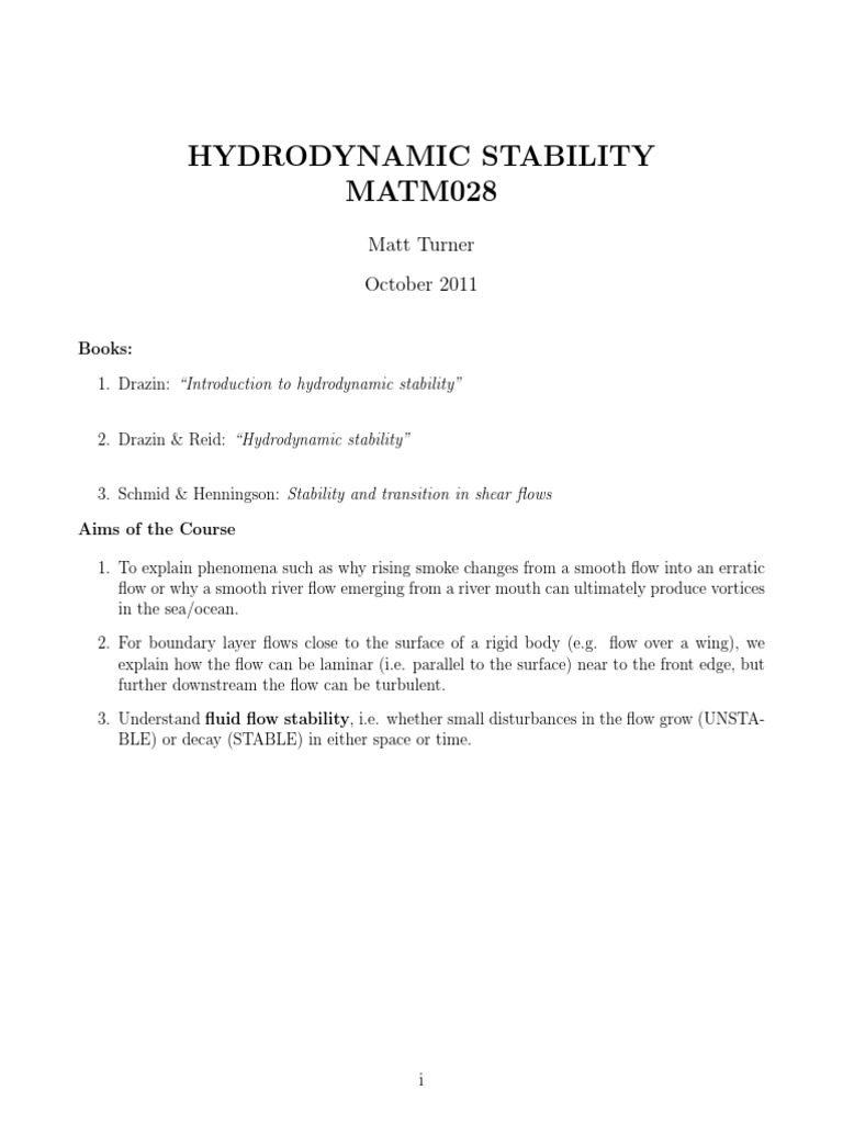 Hydrodynamic Stability - Matt Turner | PDF | Fluid Dynamics | Navier ...