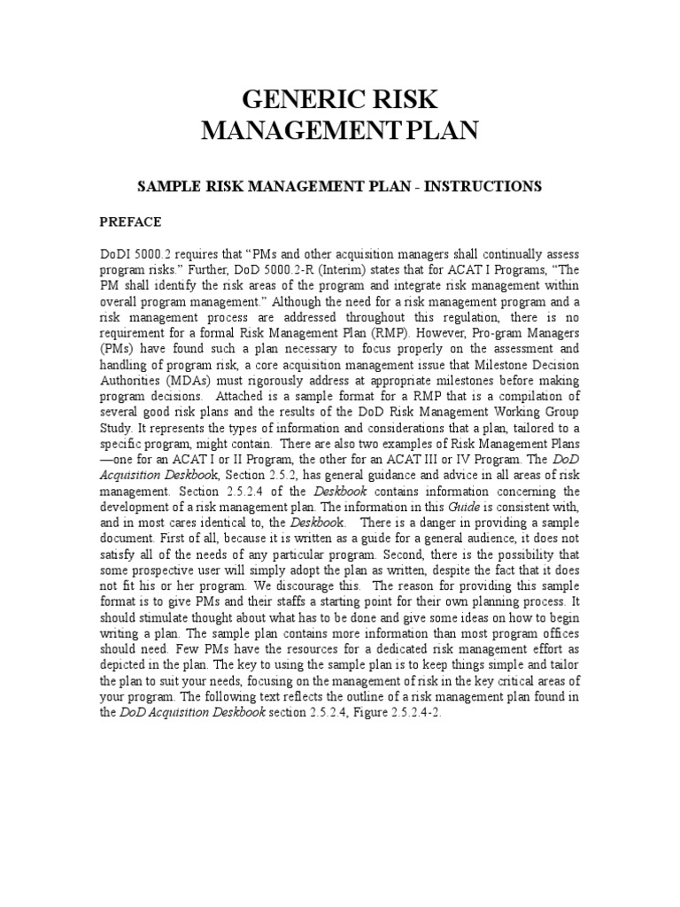 124 Sample Risk Management Plan For Acat III and IV | PDF | Risk ...