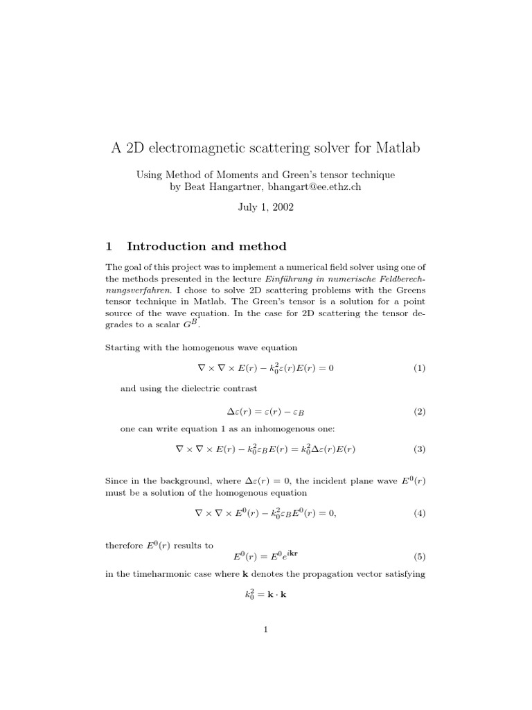 A 2D Electromagnetic Scattering Solver For Matlab | PDF | Wavelength ...
