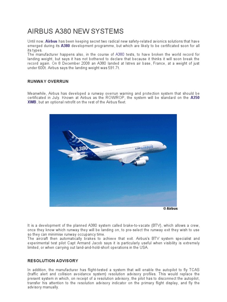 Airbus A380 New Systems | PDF | Aerospace | Aerospace Engineering