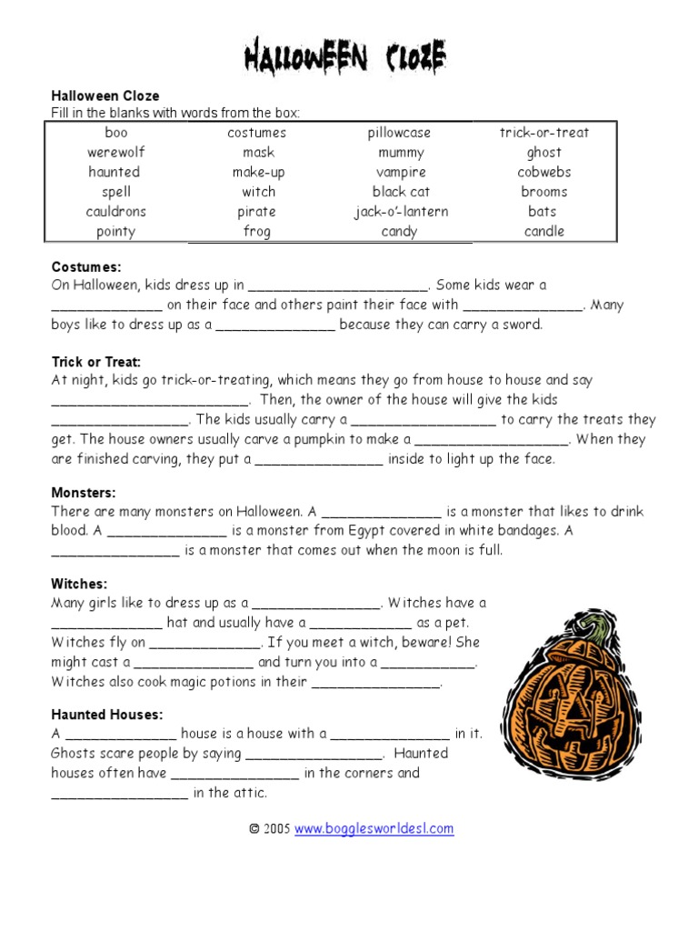 Halloween Cloze Activity for Kids | PDF