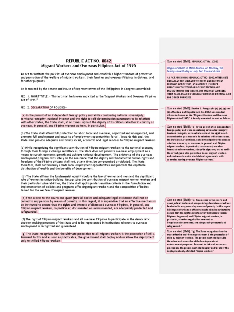 Migrant Workers Act of 1995 Overview | PDF | Migrant Worker | Employment