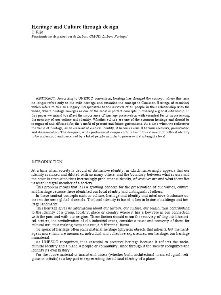 Heritage and Culture Through Design: C.Rijo | PDF | Cultural Heritage ...