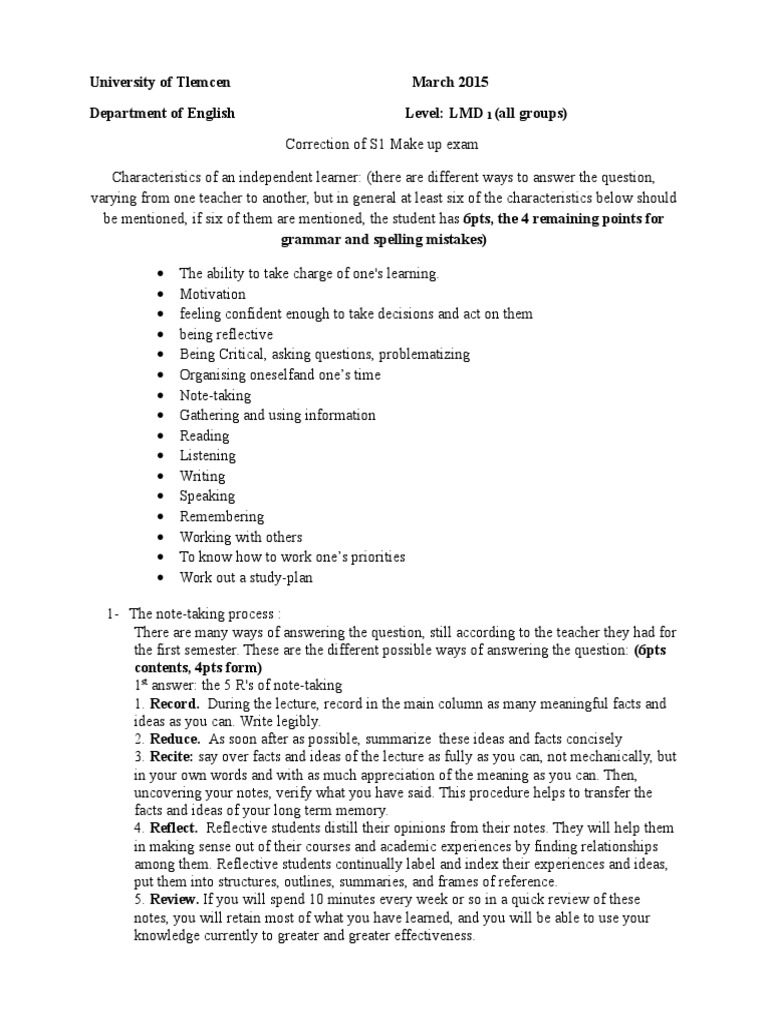 Exam Correction Study Skills | PDF | Lecture | Question