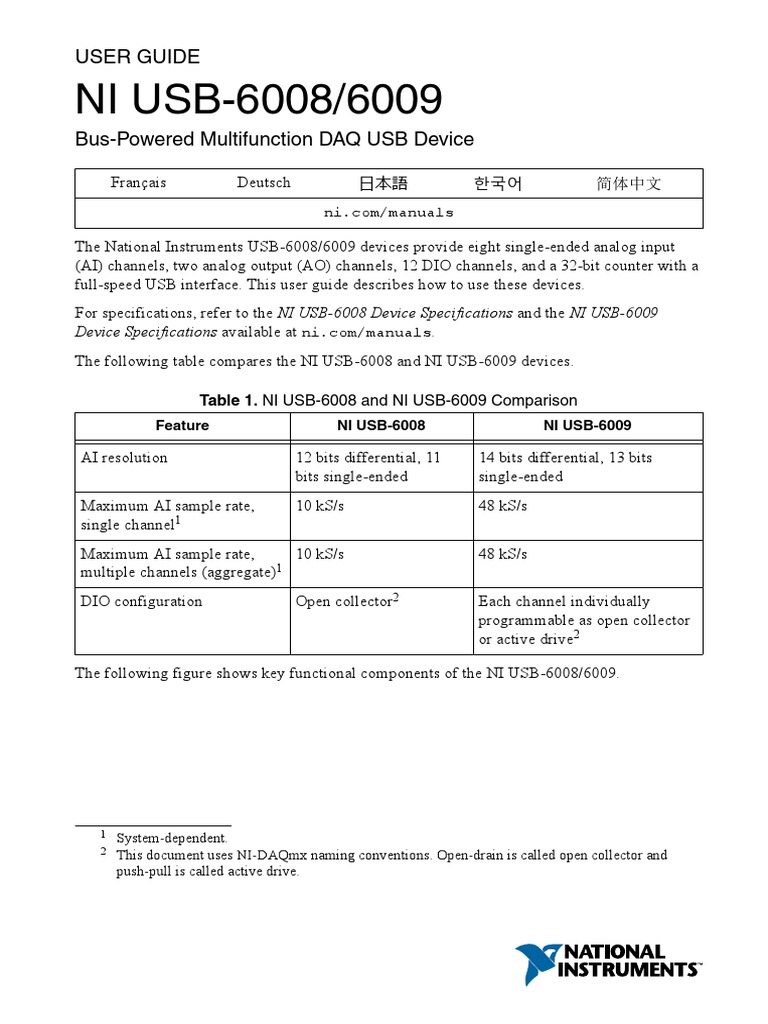 NI USB-6008/6009: User Guide | PDF | Electrical Connector | Portable ...