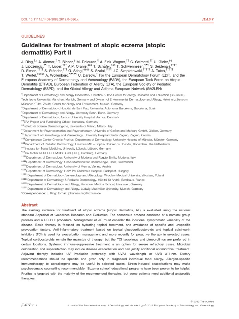 Guidelines For Treatment of Atopic Eczema (Atopic Dermatitis) Part II ...