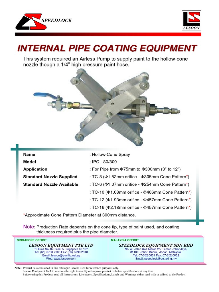 Internal Pipe Coating Equipment Ipc - 80-300 | PDF