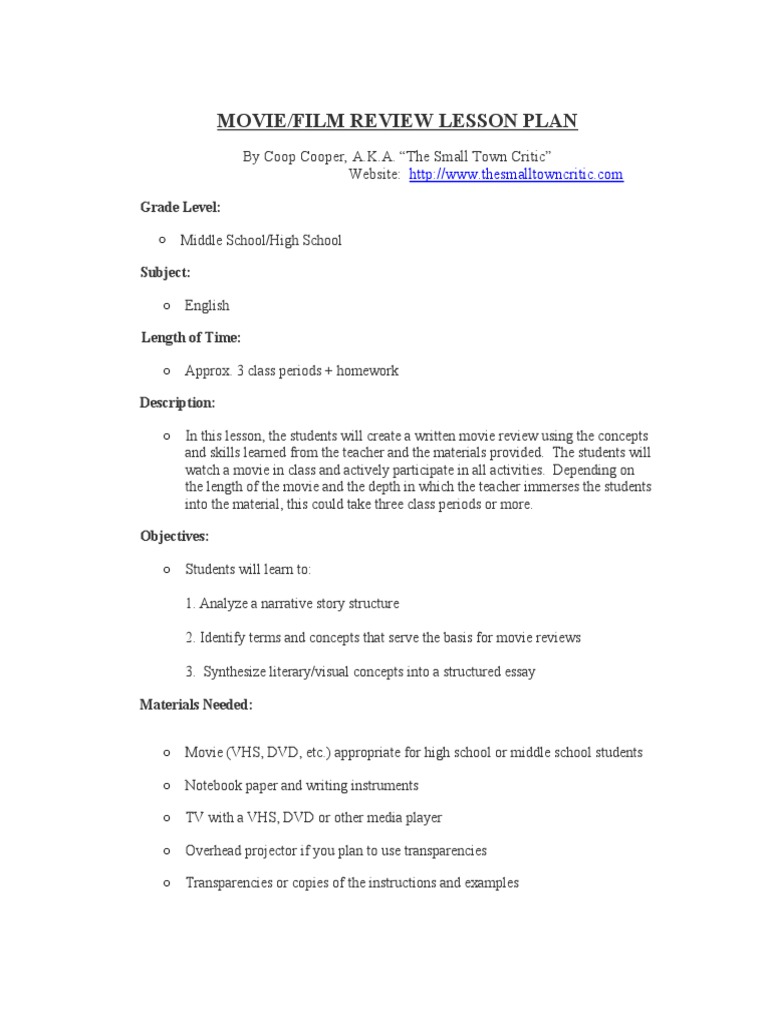 Film Review Lesson Plan | PDF