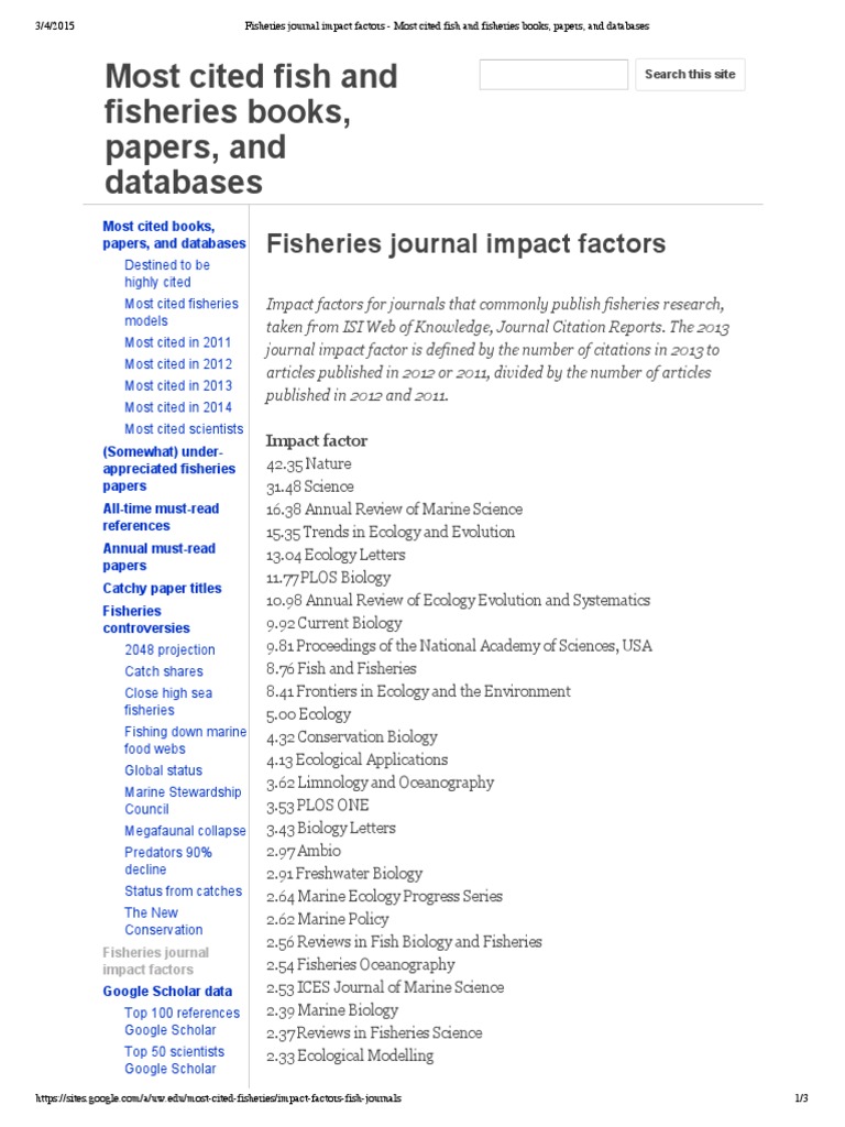 Most Cited Fish and Fisheries Books, Papers, and Databases | PDF ...