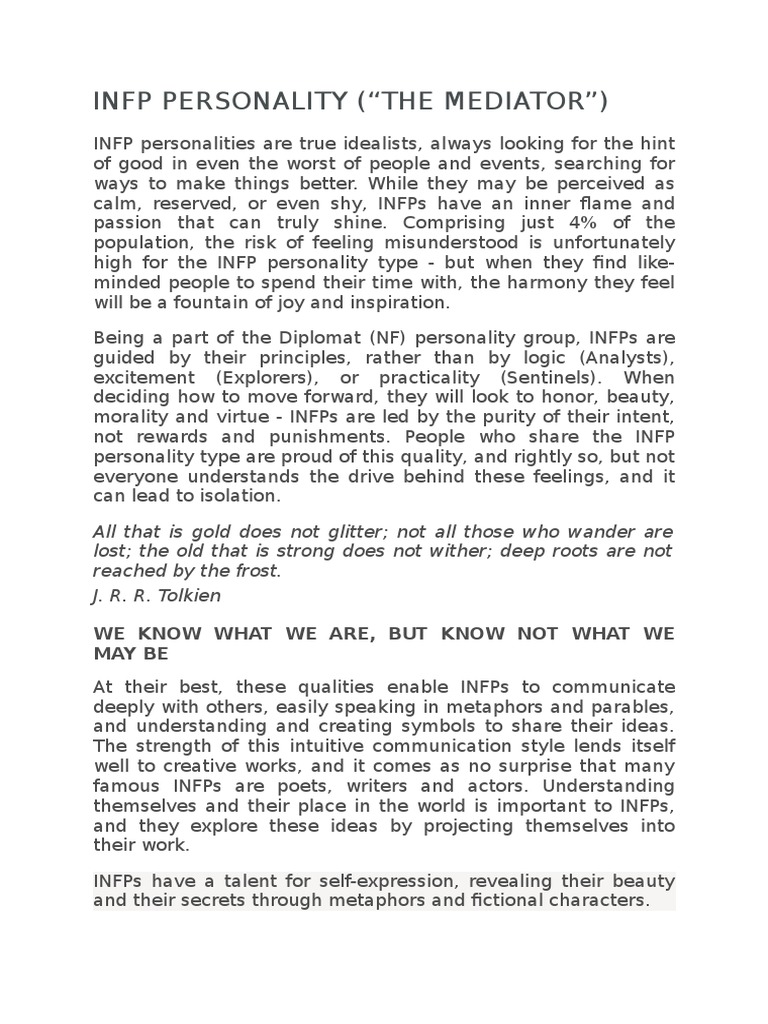 Infp Personality ("The Mediator") | PDF