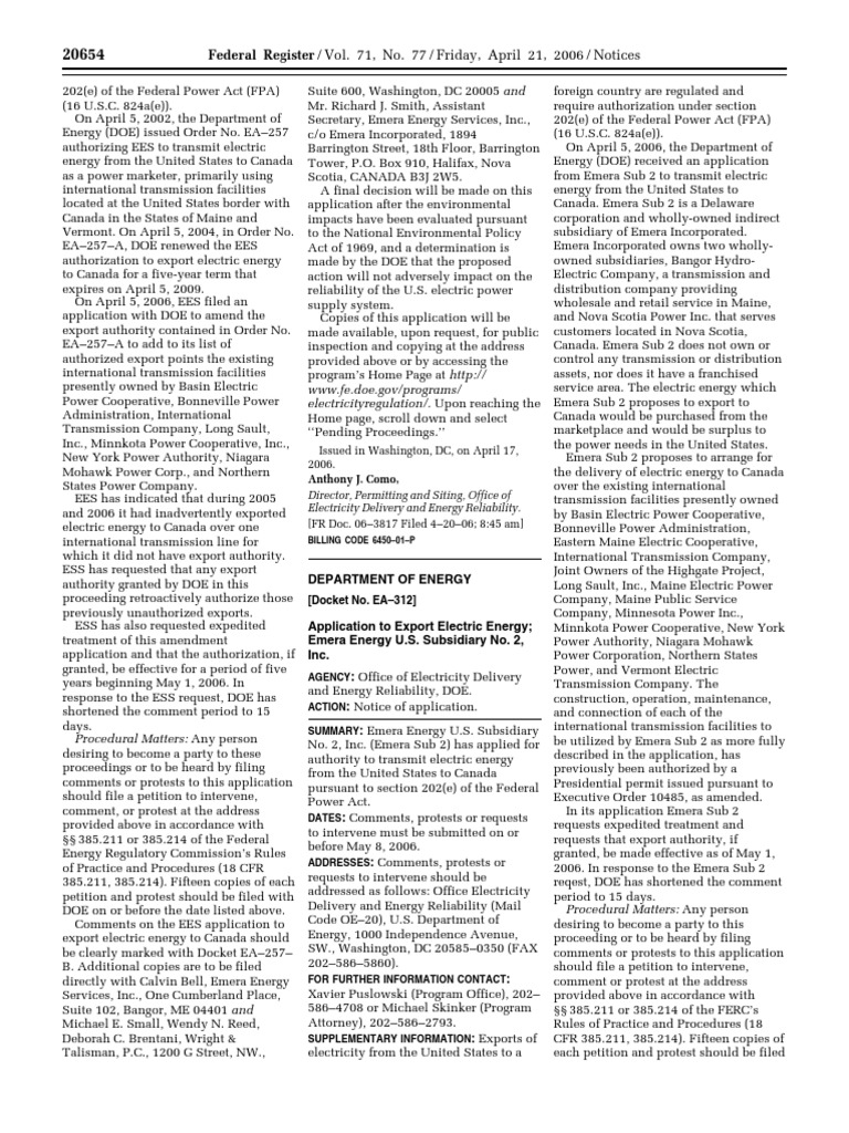 Notice: Electricity Export and Import Authorizations, Permits, Etc ...