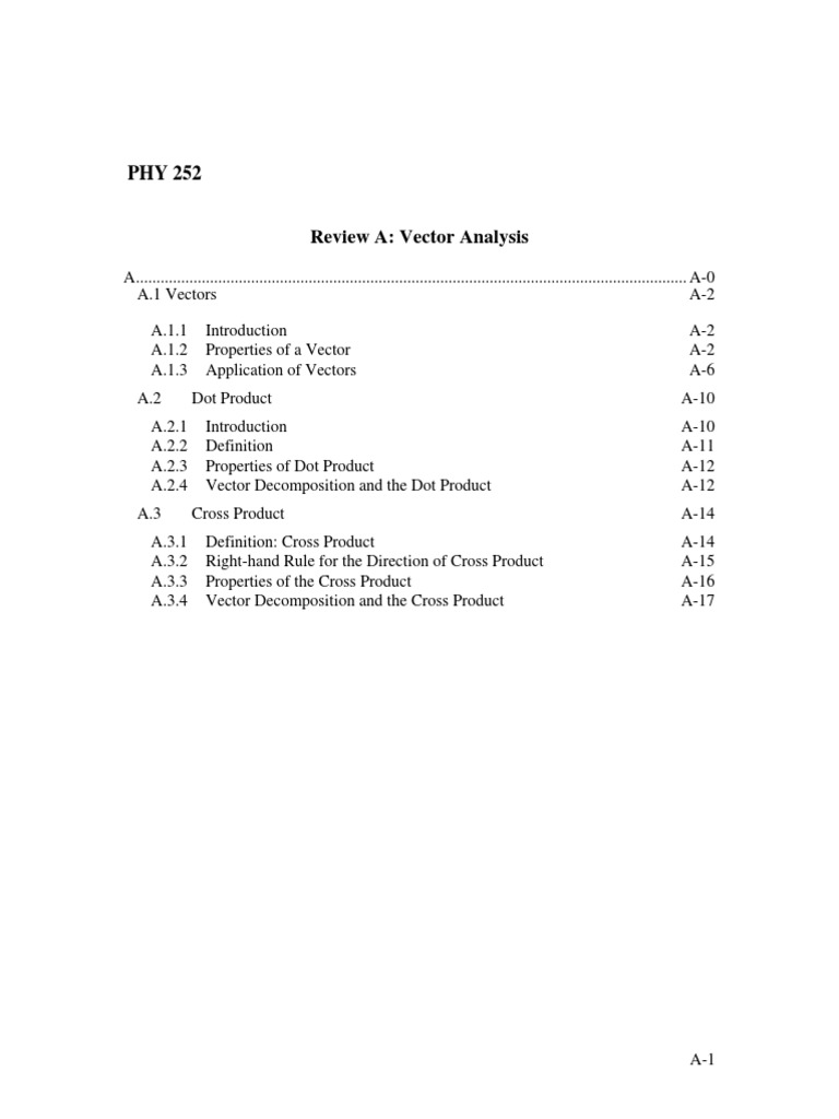 Phy252 Review Of Vectors Pdf Euclidean Vector Vector Space