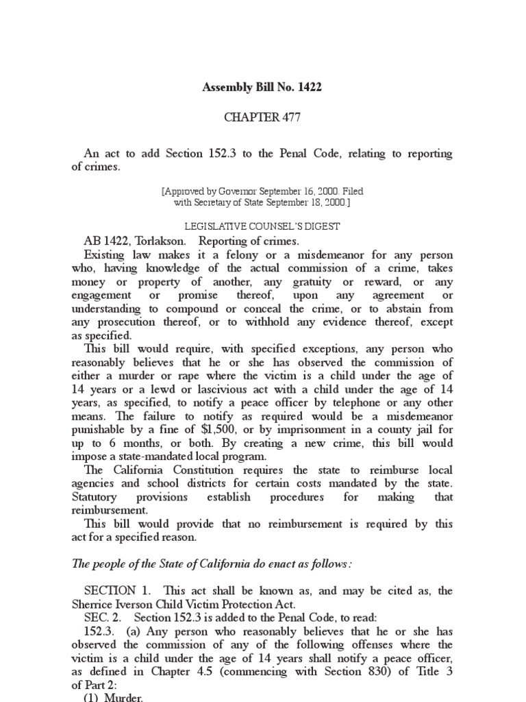 The Sherrice Iverson Child Victim Protection Act | PDF | Misdemeanor ...