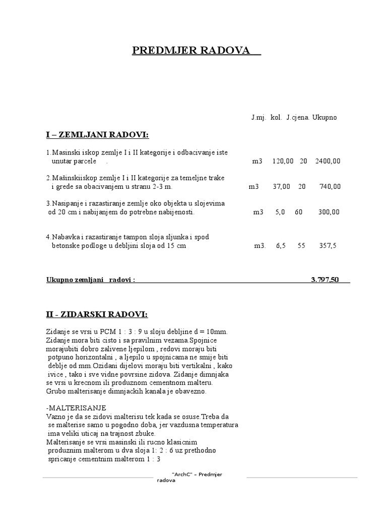 Predmjer I Predracun Radova - Mudrike | PDF