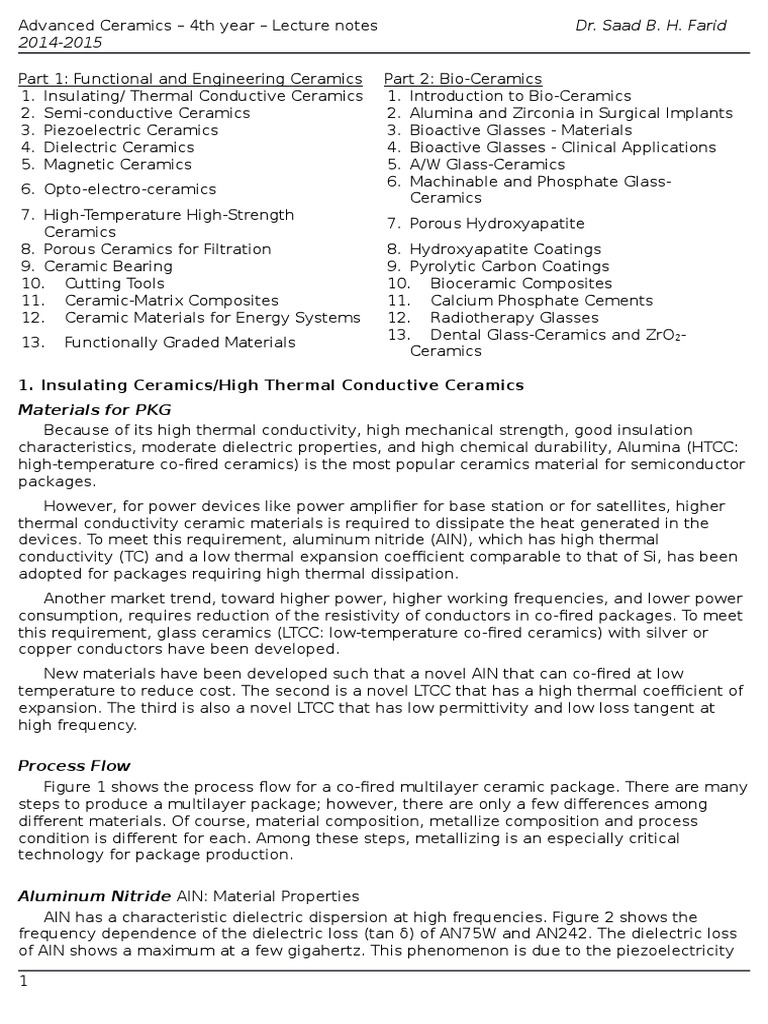 Advanced Ceramics - 4th Year - Lecture Notes | PDF | Piezoelectricity ...