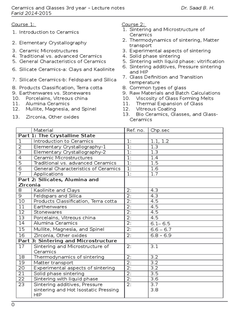 Ceramics and Glasses 3rd Year - Lecture Notes | Download Free PDF ...
