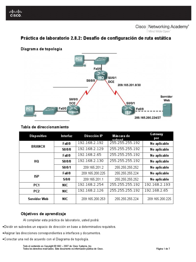 Practica Enrutamiento Estatico | PDF | Enrutador (Computación) | Dirección IP