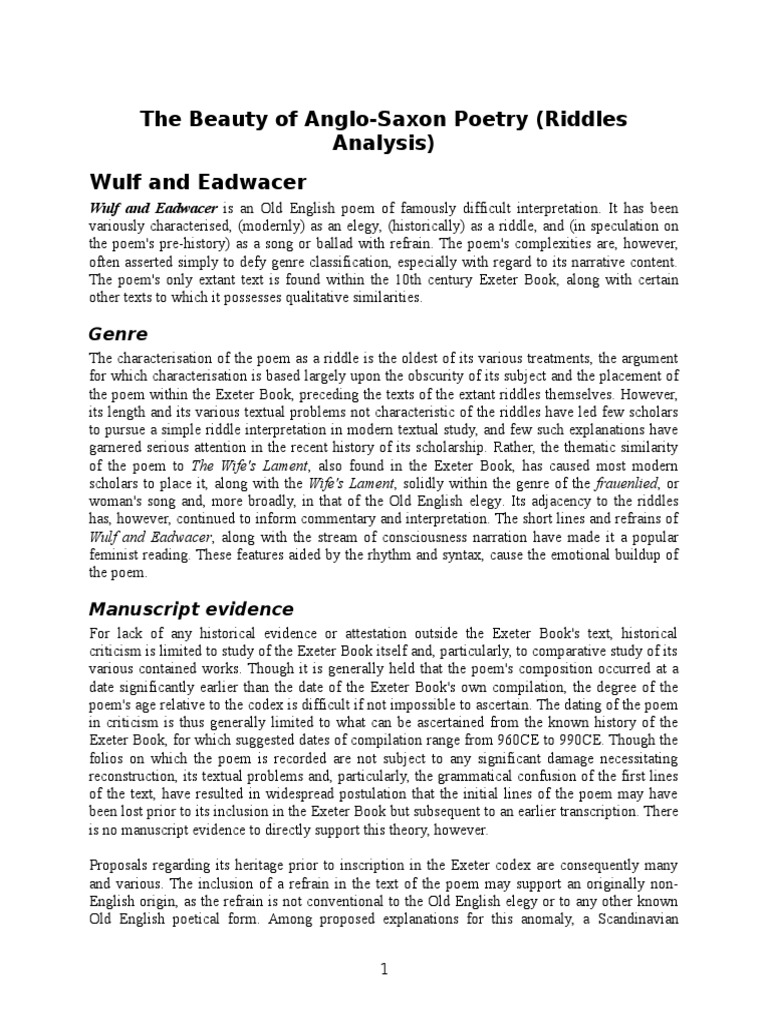 The Beauty of Anglo-Saxon Poetry (Riddles Analysis Worksheet) | PDF ...