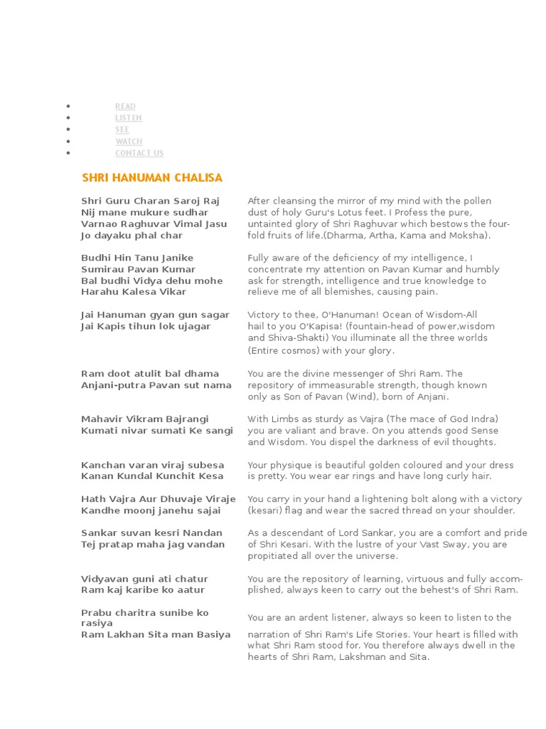 Hanuman Chalisa English Translation | Download Free PDF | Rama | Indian ...