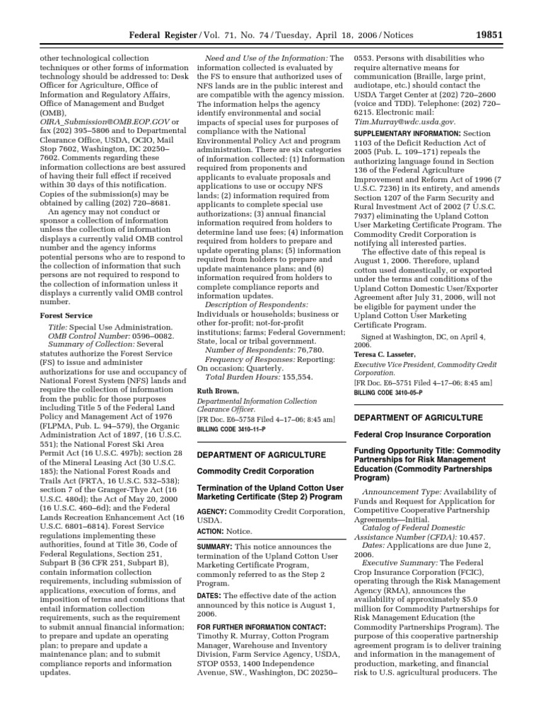 Notice: Grants and Cooperative Agreements Availability, Etc.: Commodity Partnerships For Risk ...