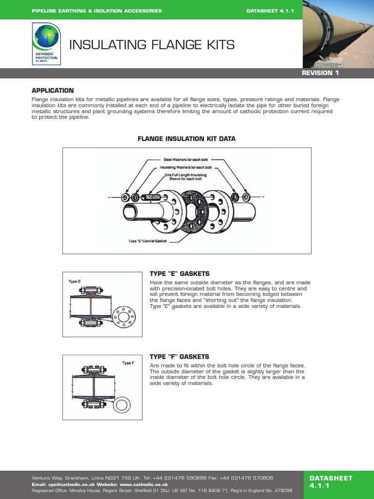 Datasheet Specifying Insulating Flange Kit Components, Materials, and ...