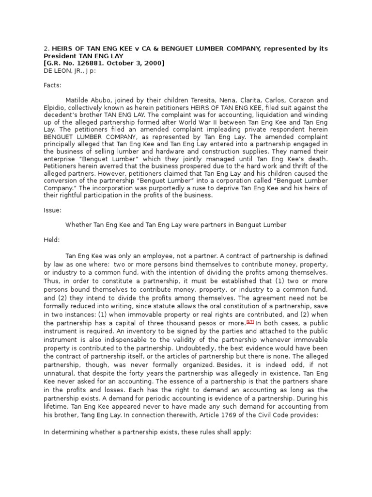 Heirs of Tan Eng Kee Vs CA | PDF | Partnership | Government