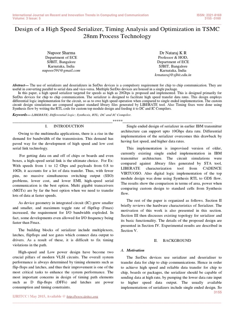Design of A High Speed Serializer, Timing Analysis and Optimization in ...
