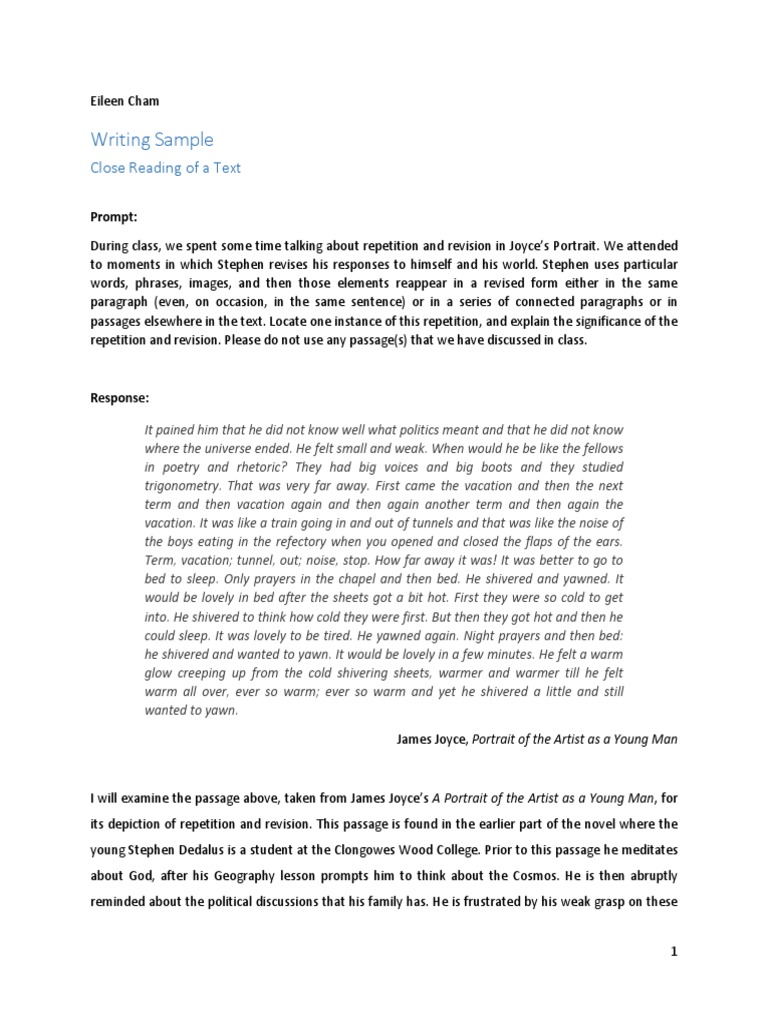 Close Reading Exercise | PDF | A Portrait Of The Artist As A Young Man