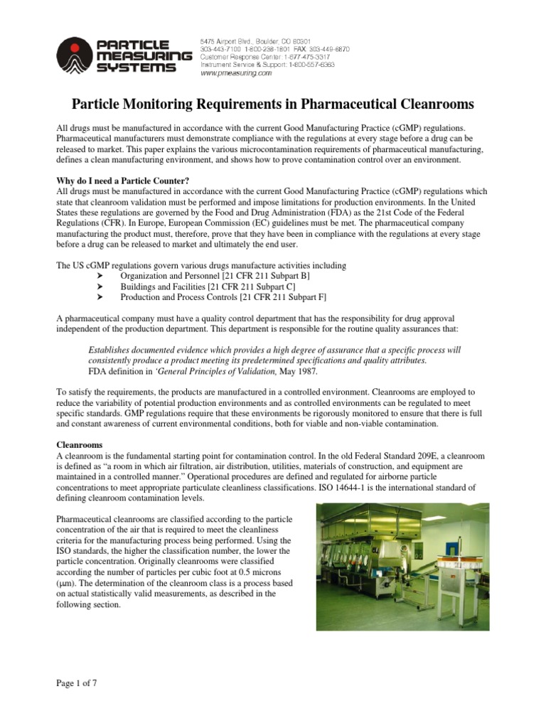 Particle Monitoring Requirements in Pharmaceutical Cleanrooms | PDF ...
