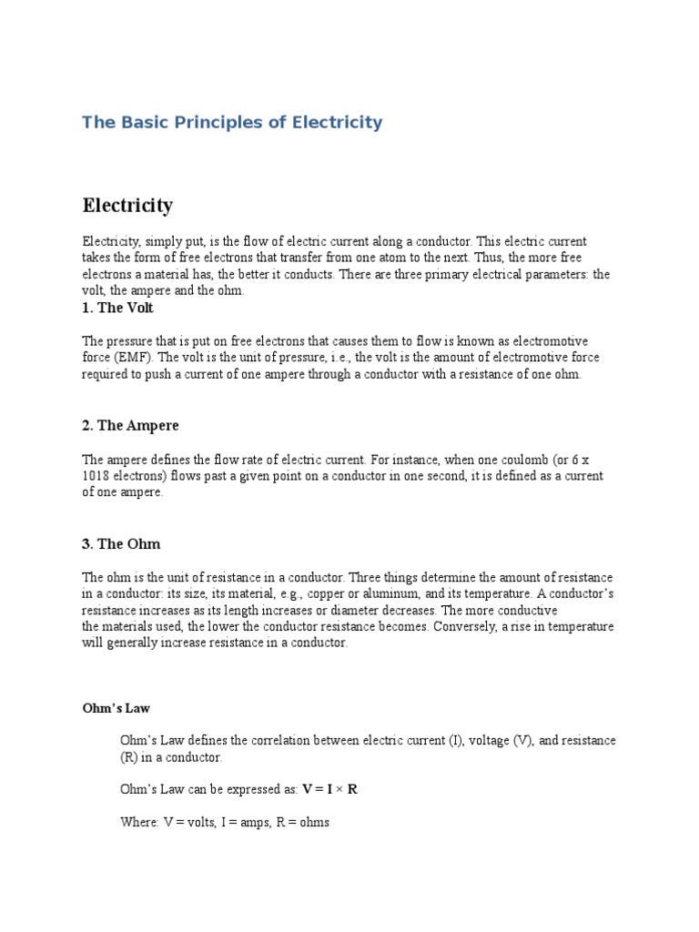 The Basic Principles of Electricity | PDF | Voltage | Ac Power