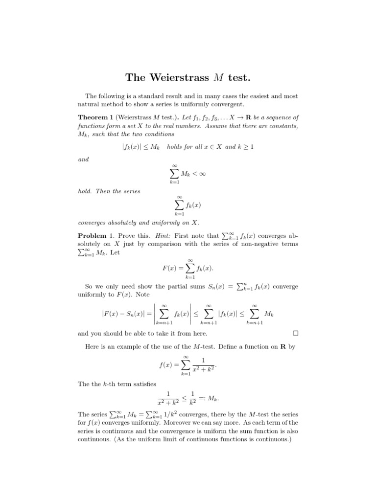 The Weierstrass M Test | PDF | Series (Mathematics) | Trigonometric ...
