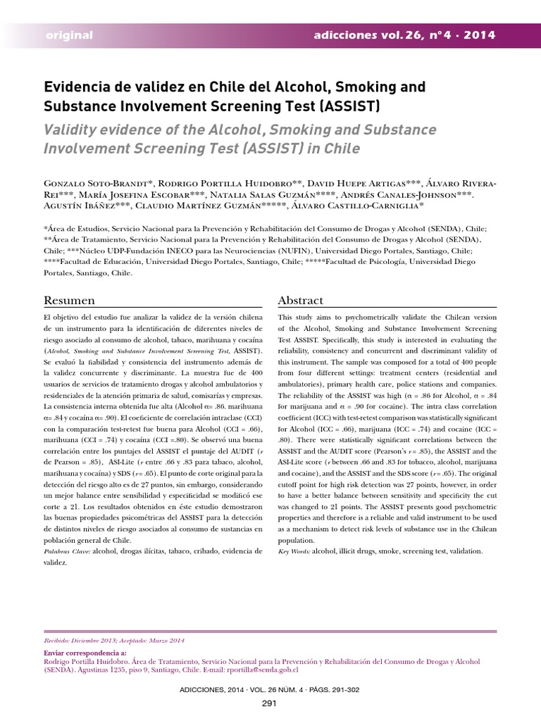 Validación Del ASSIST V3 | PDF | Validez (Estadísticas) | Bienestar