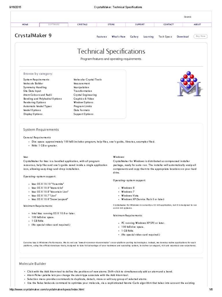 CrystalMaker - Technical Specifications | PDF | Crystal Structure | Mac Os